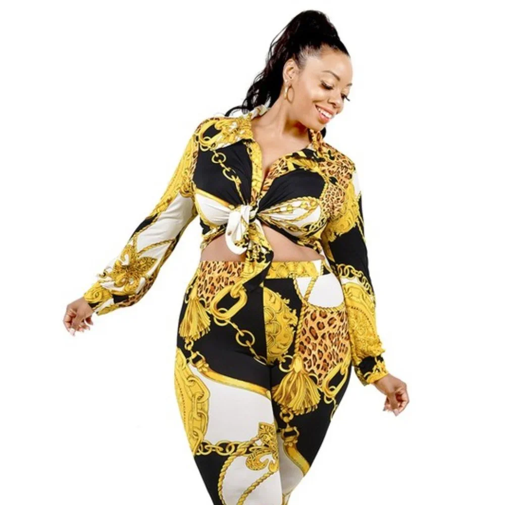 Pants & Jumpsuits | Brand New Plus Size Leggings Set Tassel Chain Print ...